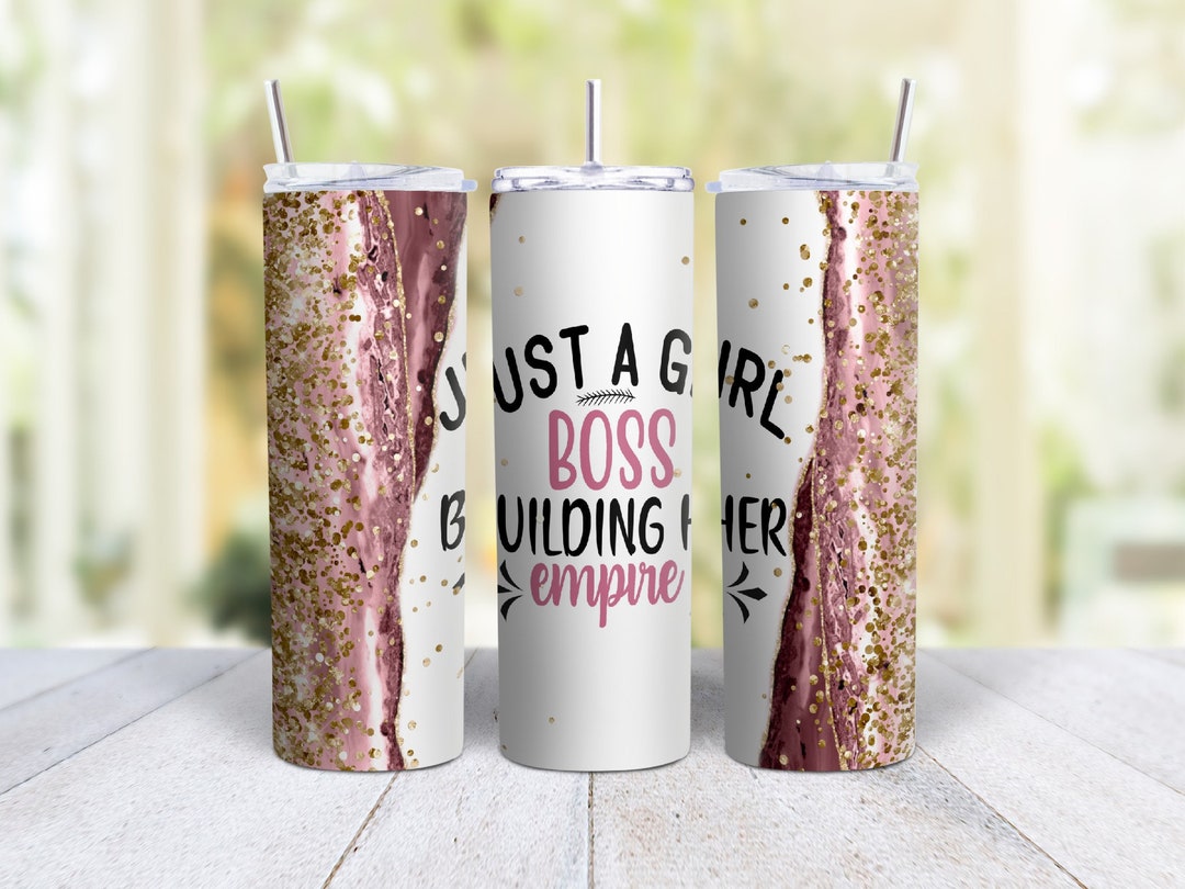 20oz Skinny Tumbler Girl Boss Glitter Stainless Steel Double Wall