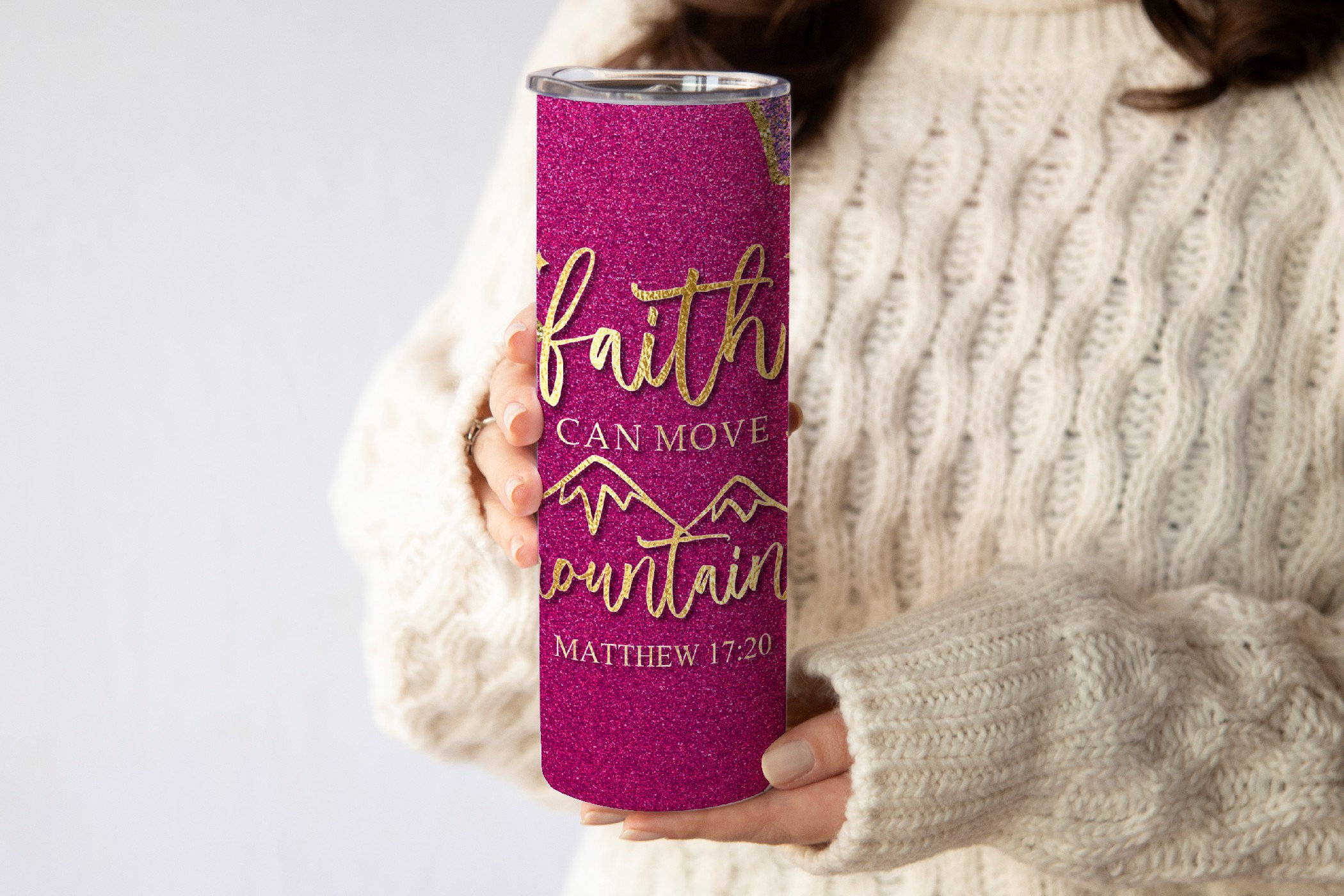 20oz Skinny Tumbler Faith Can Move Mountains Matthew 17:20 - Stainless ...