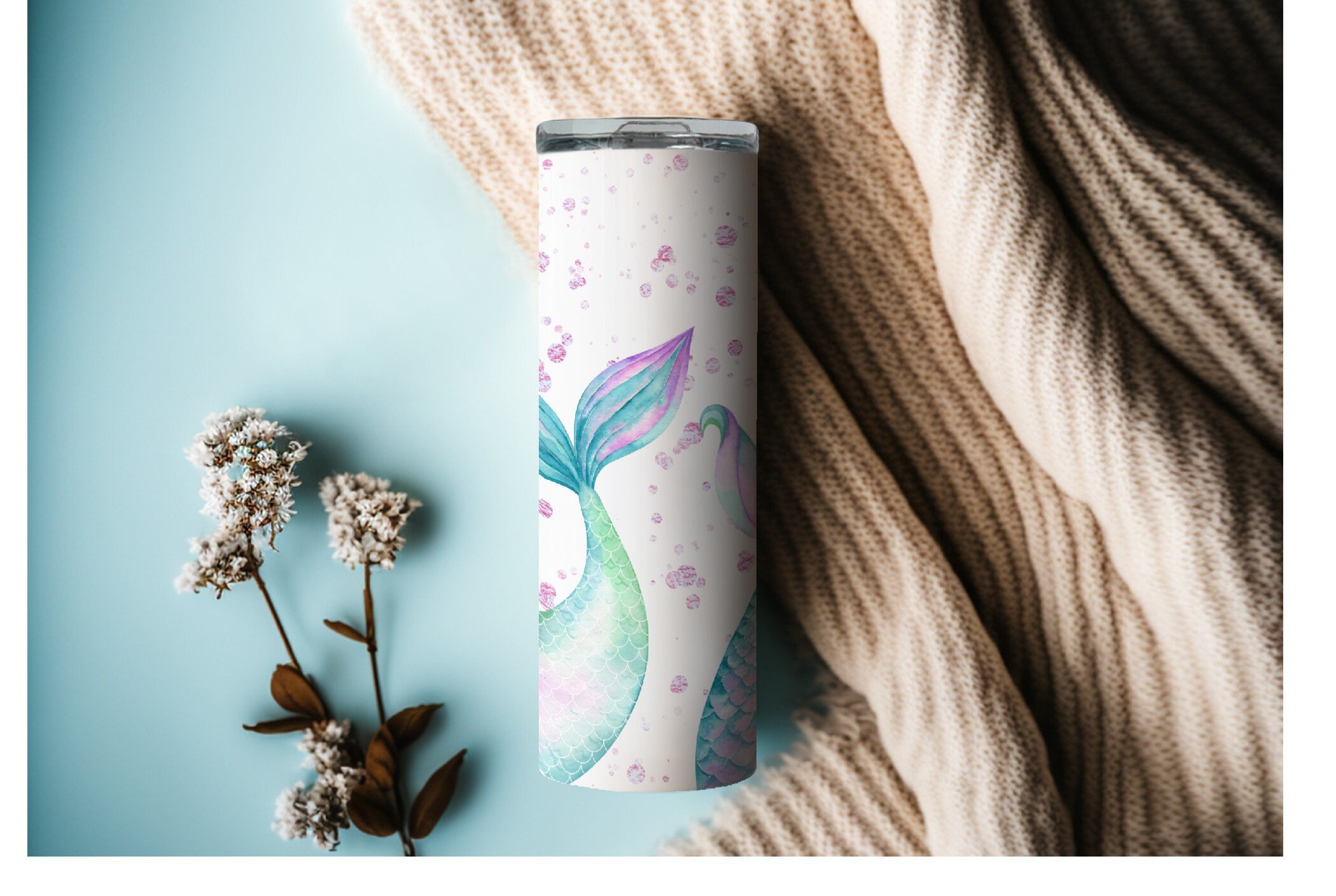 20oz Skinny Tumbler Mermaid Stainless Steel Double Wall Insulated Cup ...