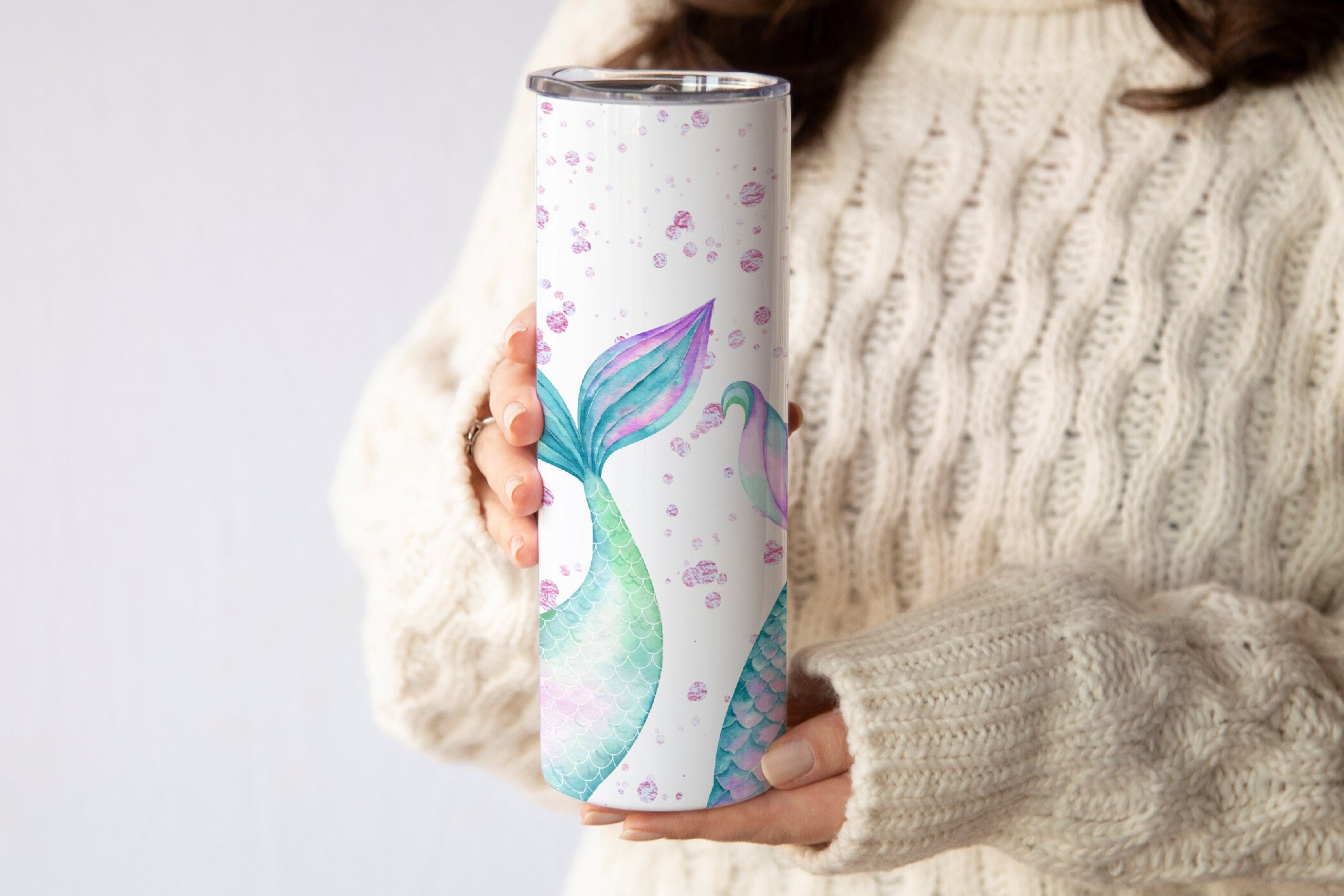 20oz Skinny Tumbler Mermaid Stainless Steel Double Wall Insulated Cup ...