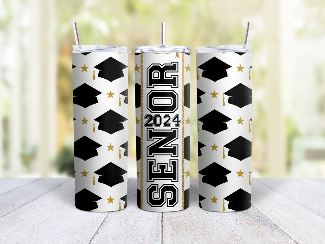 20oz Skinny Tumbler Personalized Senior With Stars and Graduation Caps ...