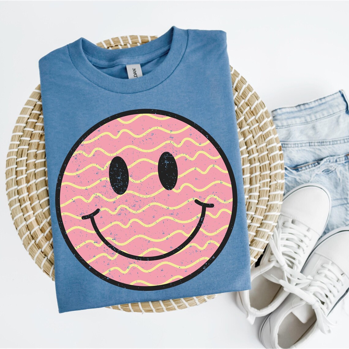 Yellow Squiggly Line Happy Face Png Sublimation Png Instant - Etsy