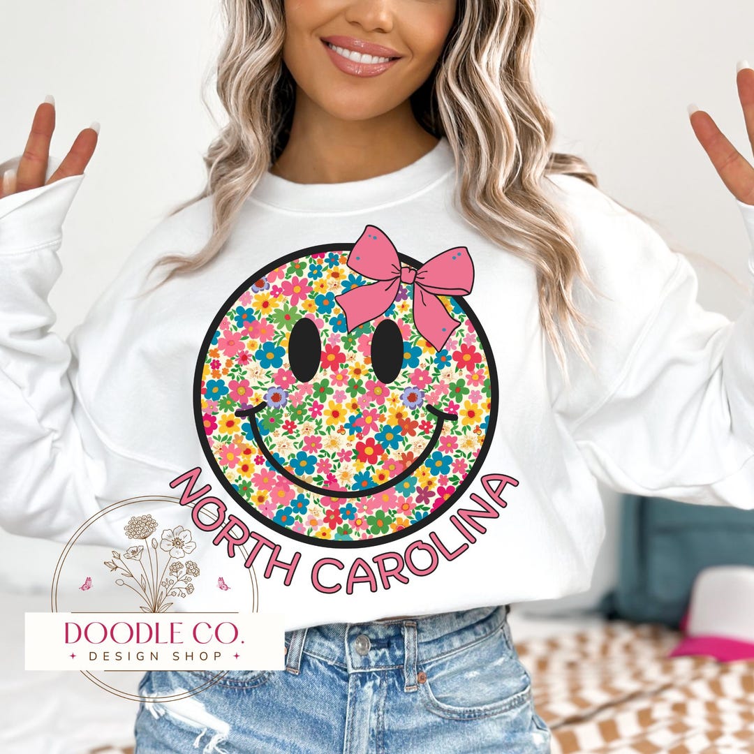 Smiley Face North Carolina PNG Happy Face Png, State PNG Sublimation ...