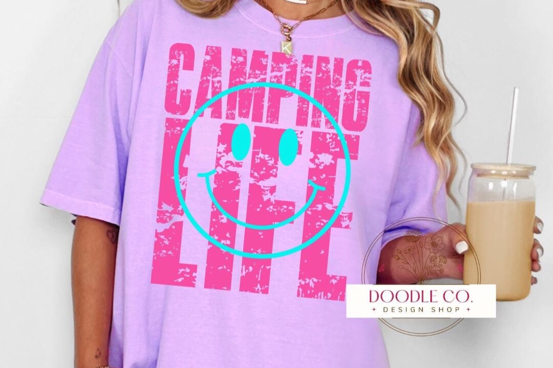 Camping Life Neon Smiley Face PNG Happy Face Png, Sublimation Png ...