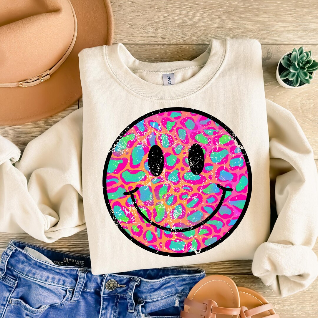 Neon Happy Face Png, Sublimation Png, Instant Download, Trendy Wavy ...