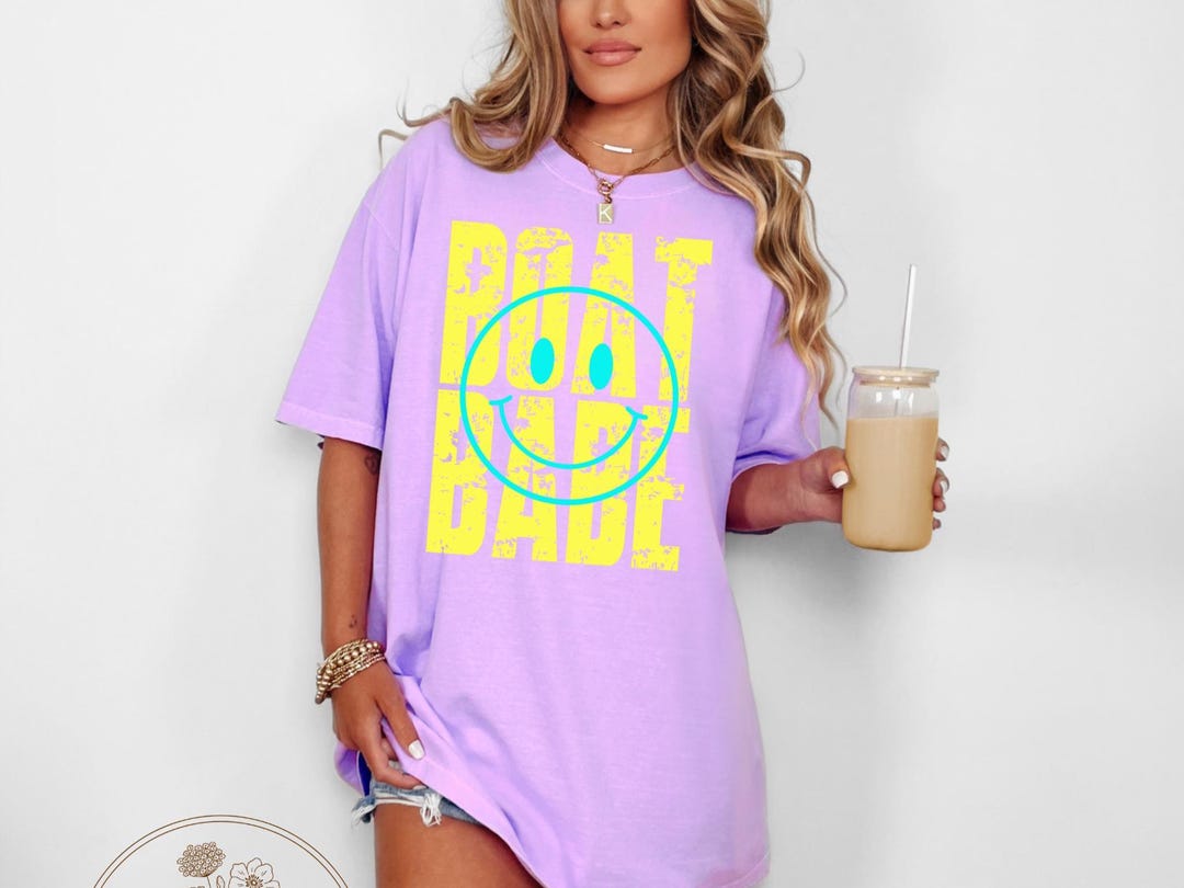 Boat Babe Neon Smiley Face PNG Happy Face Png, Sublimation Png, Instant ...