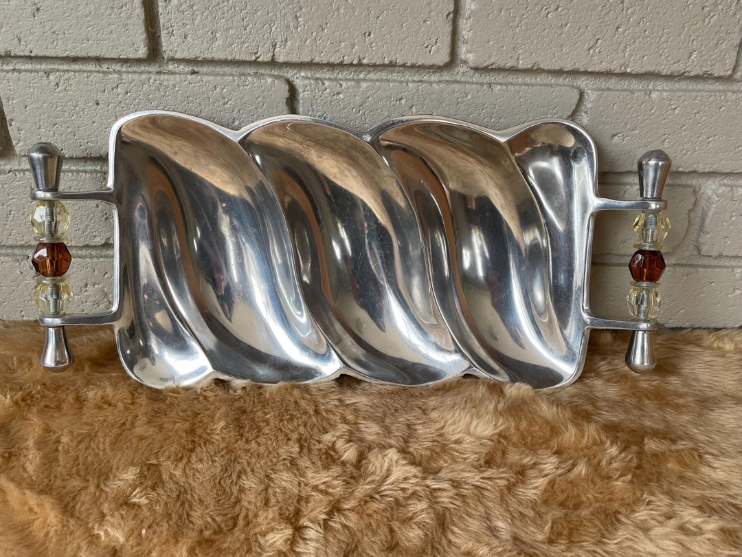 Vintage Silver Chrome 3-section Serving Tray With Beaded Handles ...