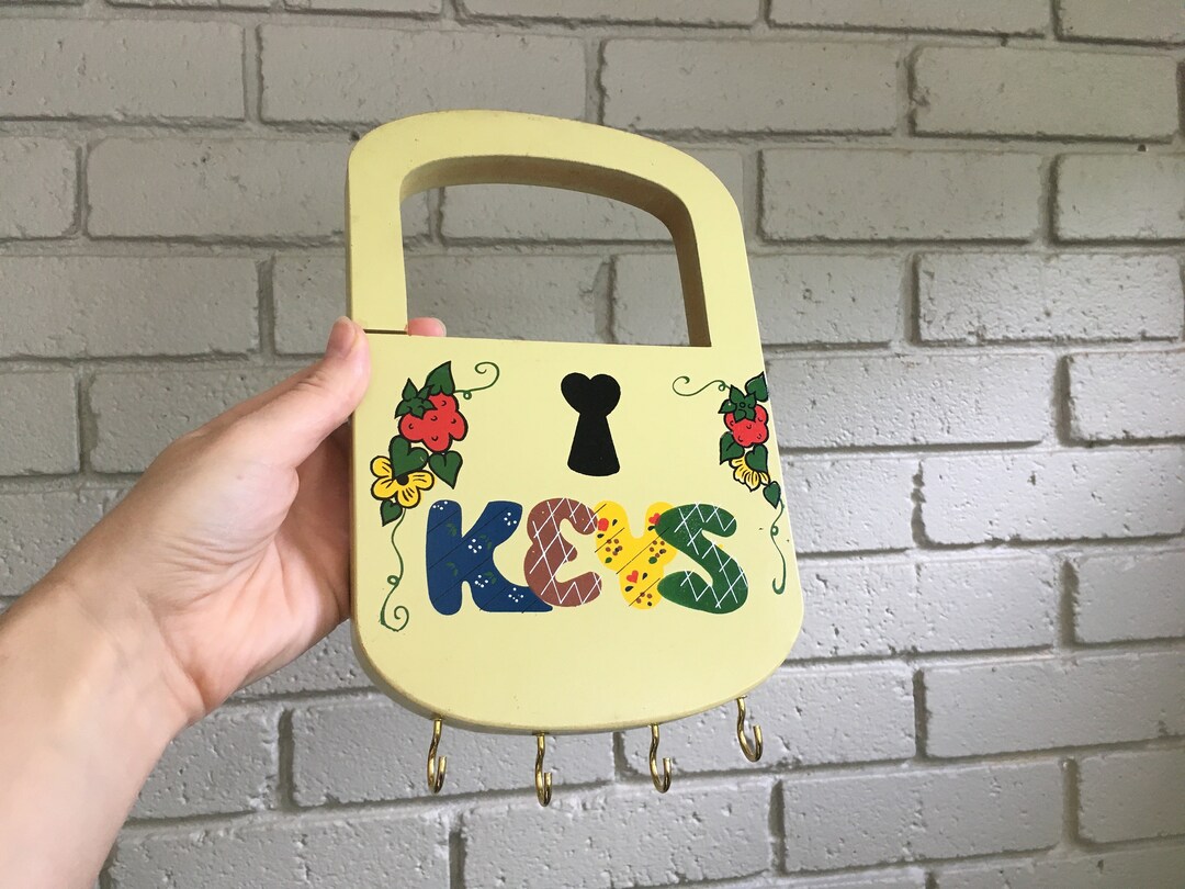 Groovy Retro Hand Painted Key Rack, Flowers and Leaves, Typographical ...