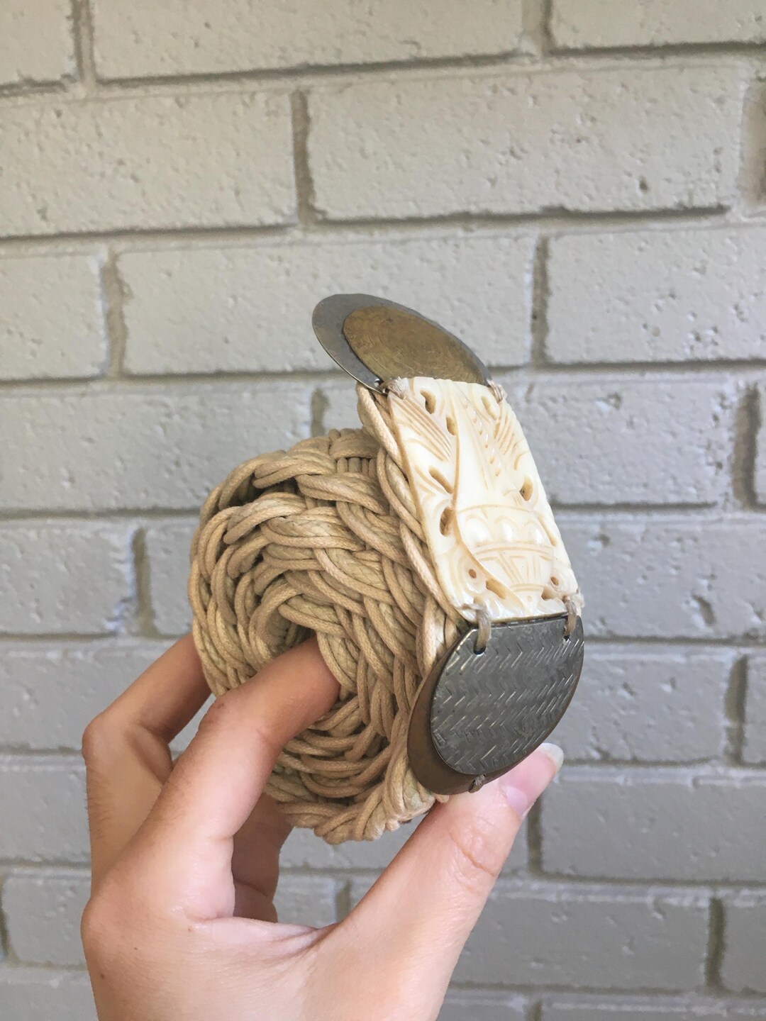 Vintage Baer SF Belt, Braided, Carved Bone and Hammered Metal Buckle - Etsy