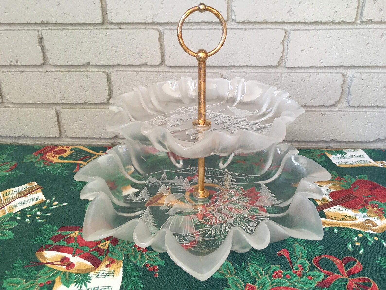 Vintage Mikasa Frosted 2-tier Christmas Story Tidbit Server, Made in ...