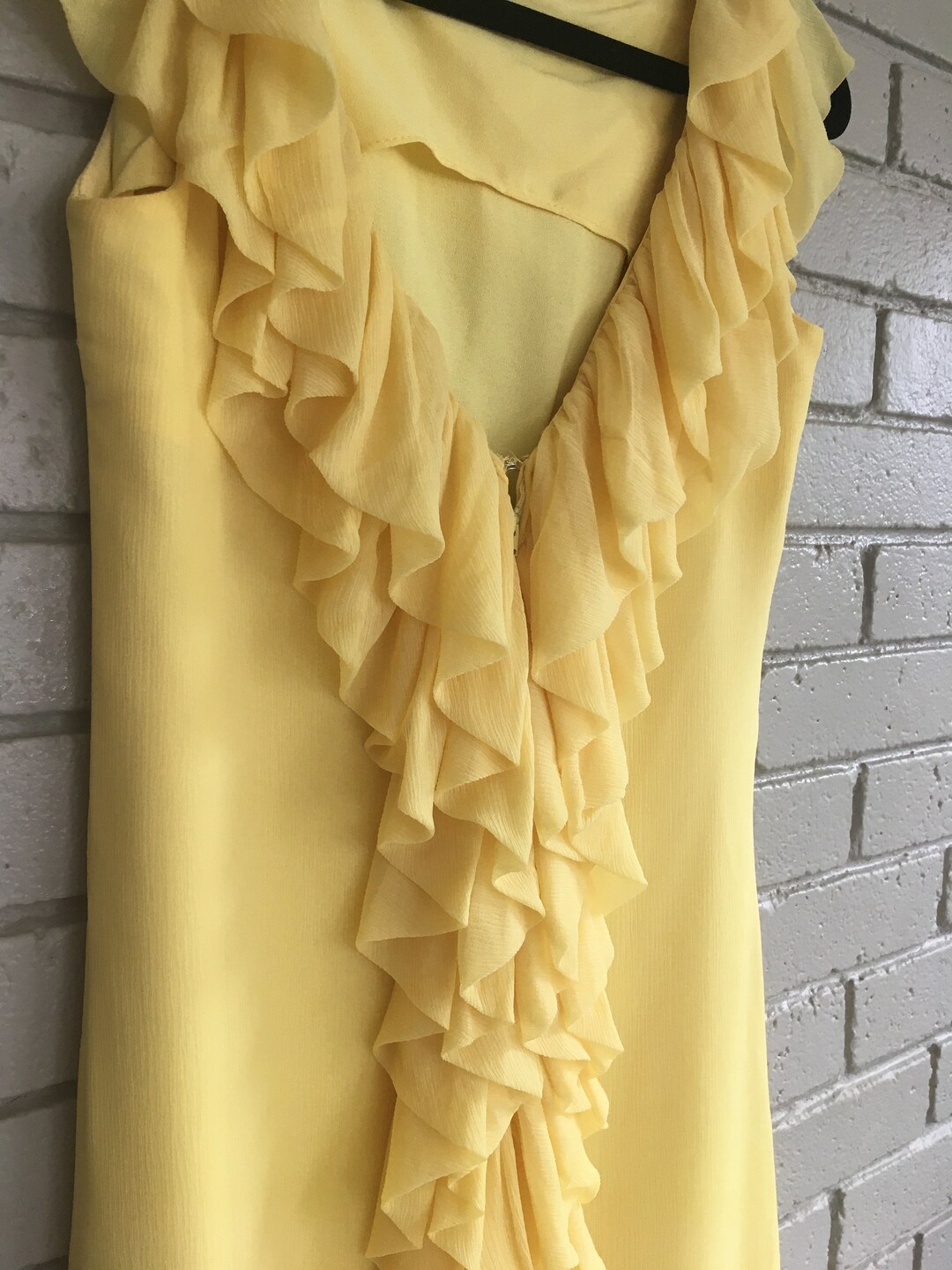 60s Buttercup Yellow Ruffle Shift Dress Vintage Party Cocktail Dress