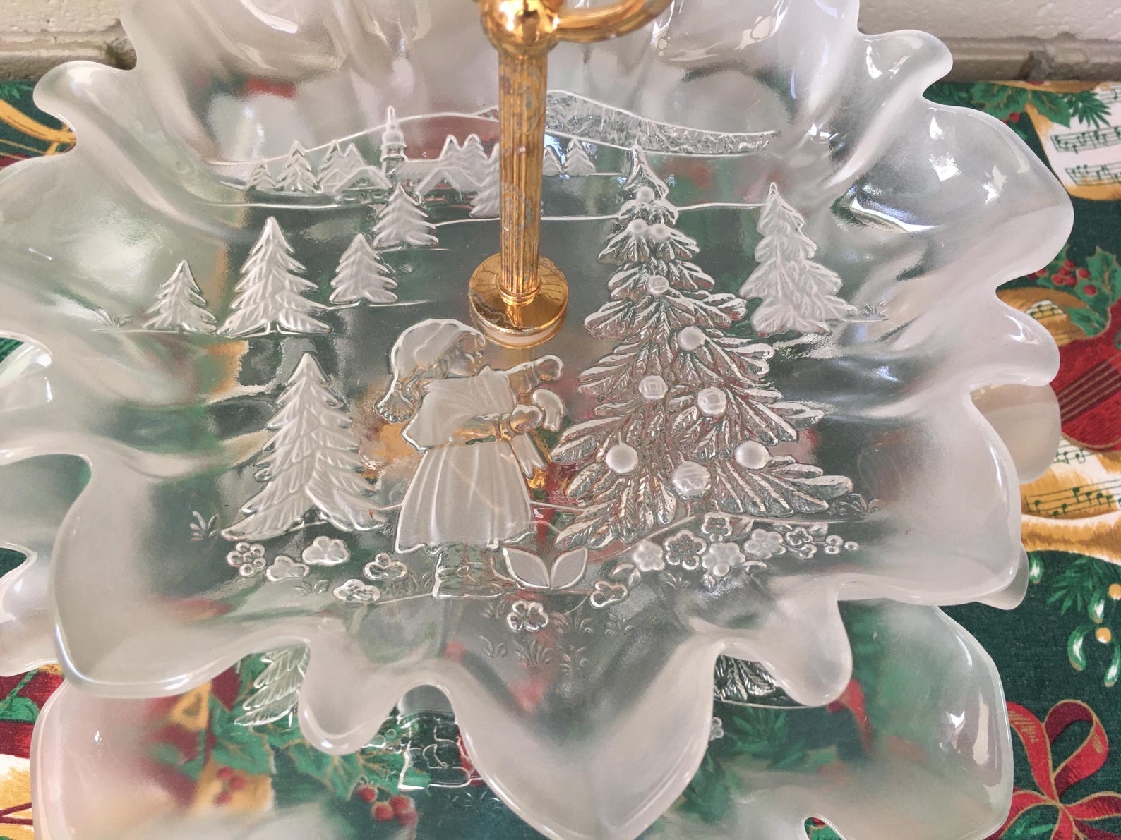 Vintage Mikasa Frosted 2-tier Christmas Story Tidbit Server, Made in ...