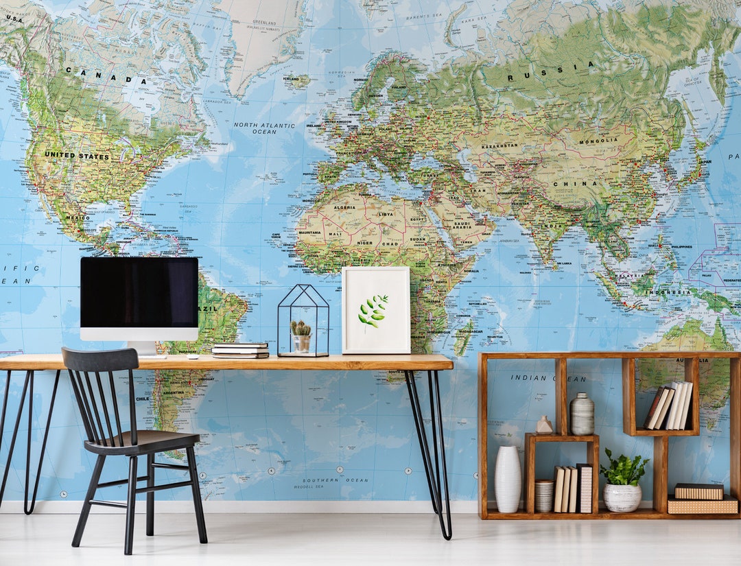 Environmental World Map Wallpaper Mural for Home, Bedroom, Lounge or ...
