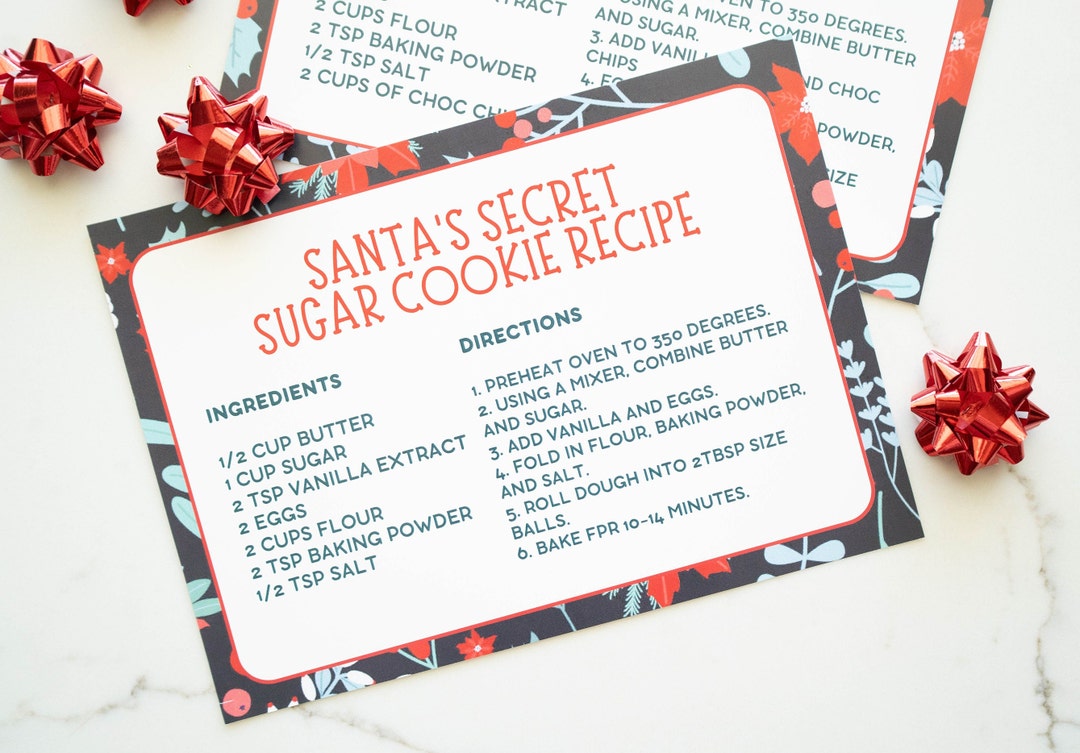 Santa Cookie Recipe Card Template Christmas Cookie Activity Printable ...