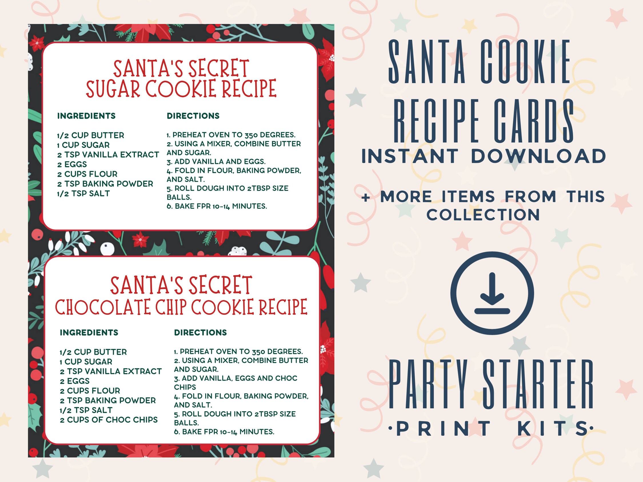 Santa Cookie Recipe Card Template Christmas Cookie Activity Printable ...