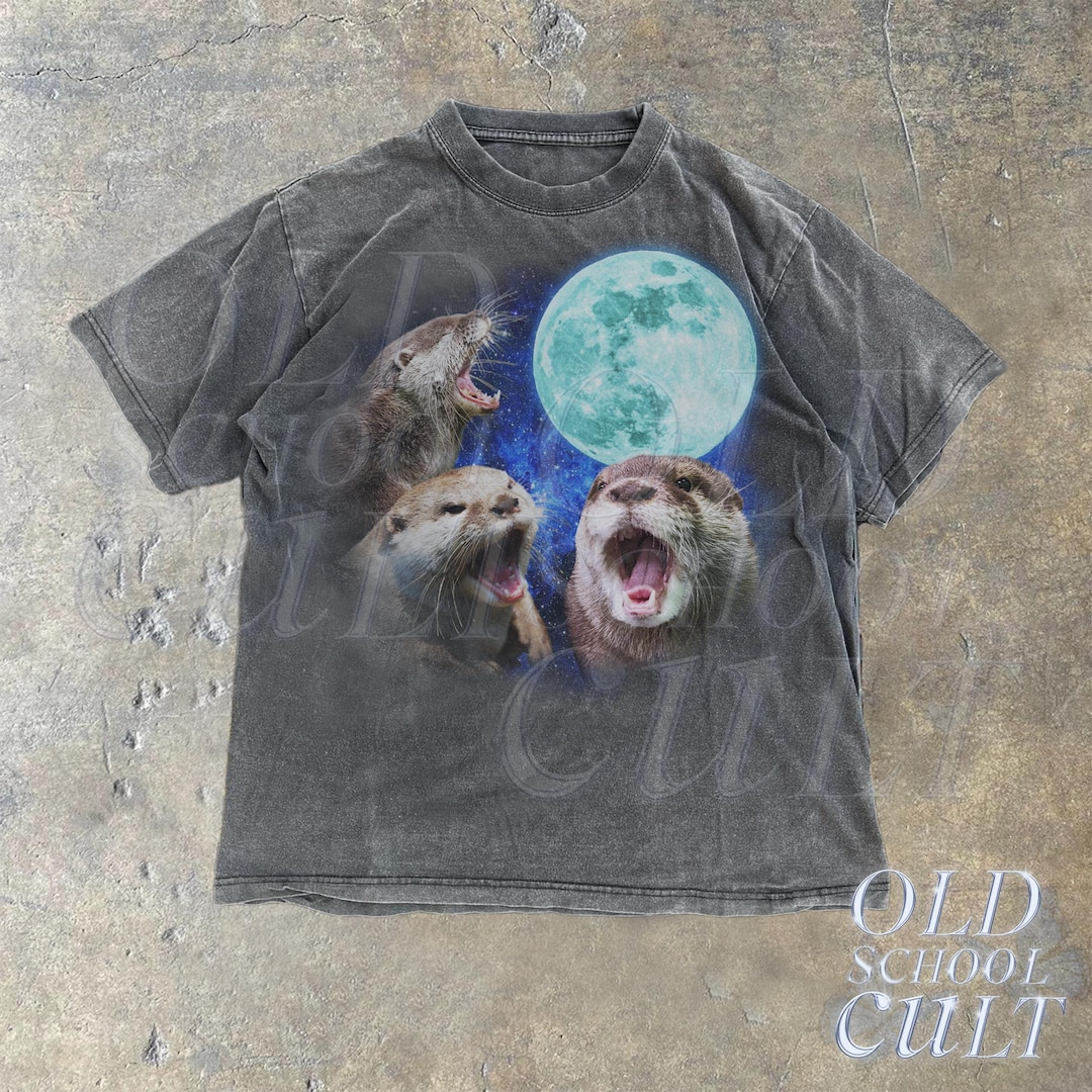 Three Otters Vintage Graphic T-shirts, Retro Otter Moon Tshirt, Otter ...
