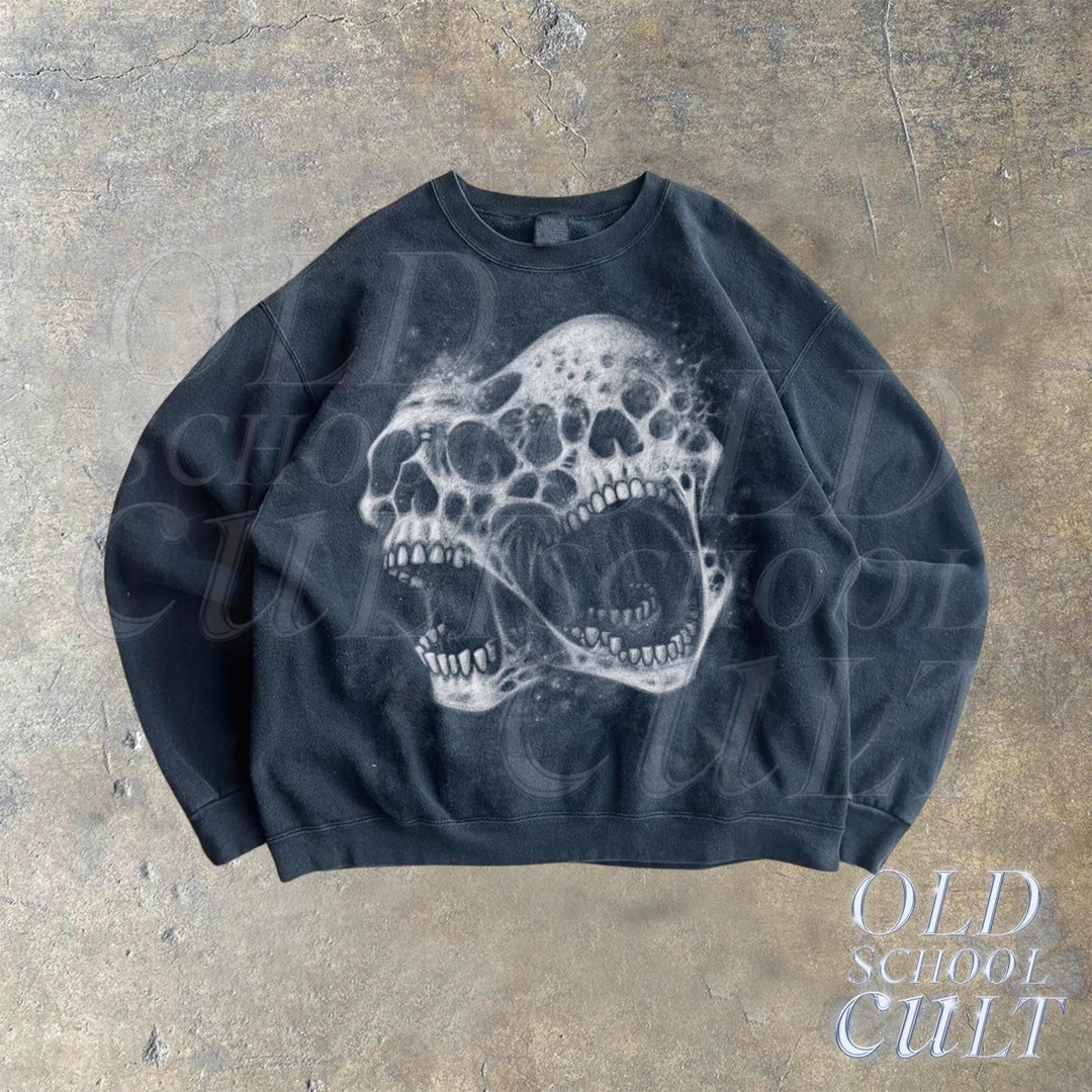 Two Melting Skulls Vintage 90s Style Sweatshirt, Retro Dark Art Skull ...