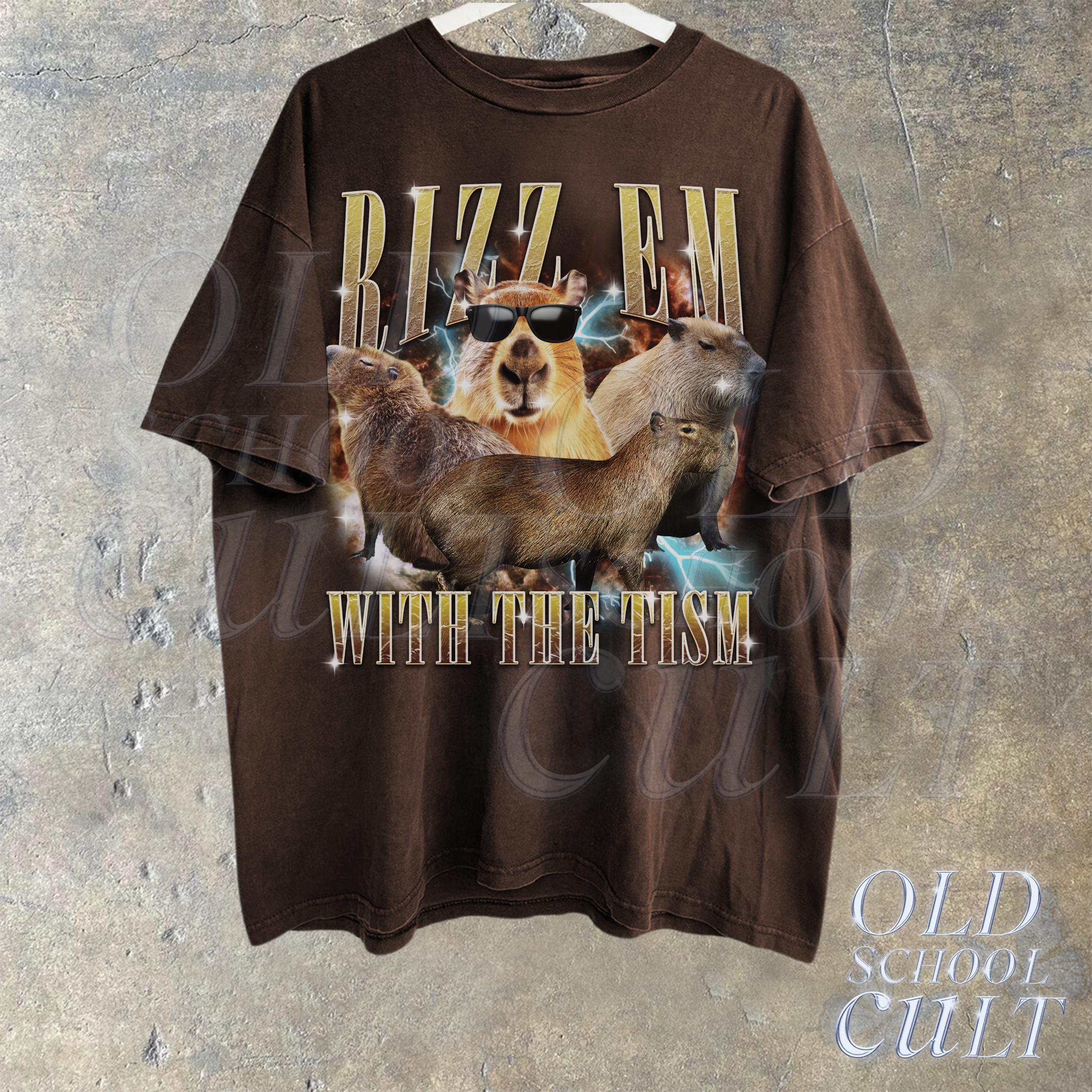 Rizz Em With the Tism Vintage Graphic Shirt, Retro 90s Funny Capybara ...