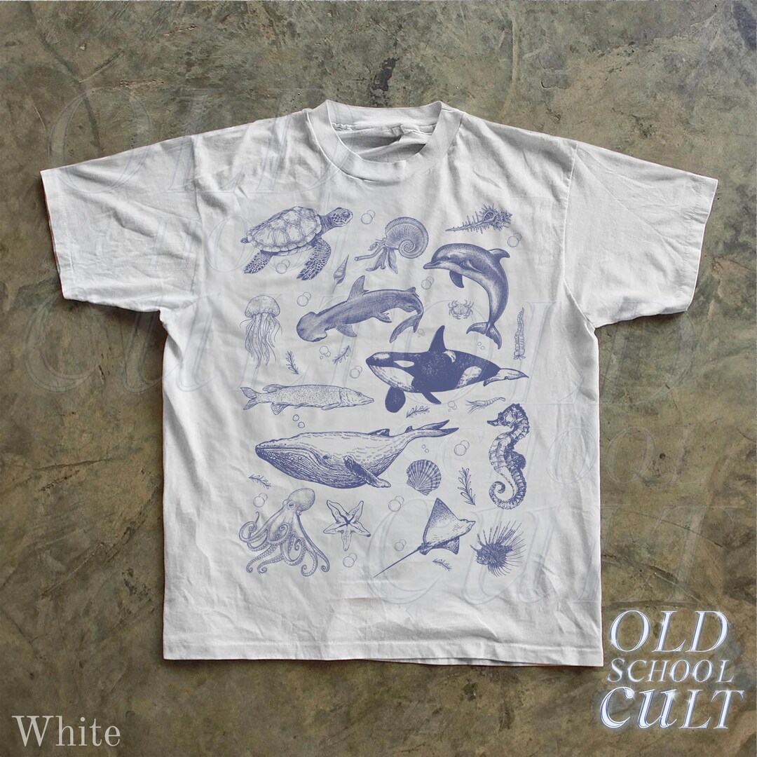 Sea Animal 90s Retro Tshirt, Ocean Nature Shirt, Sealife, Ocean, Whale ...