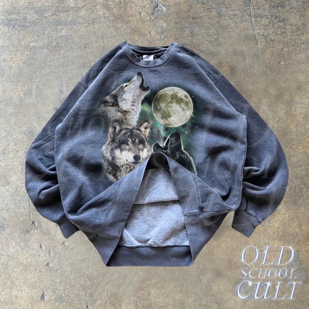 Three Wolves Howling Vintage Sweatshirt, Retro Wolf Sweater, Cute Wolf ...