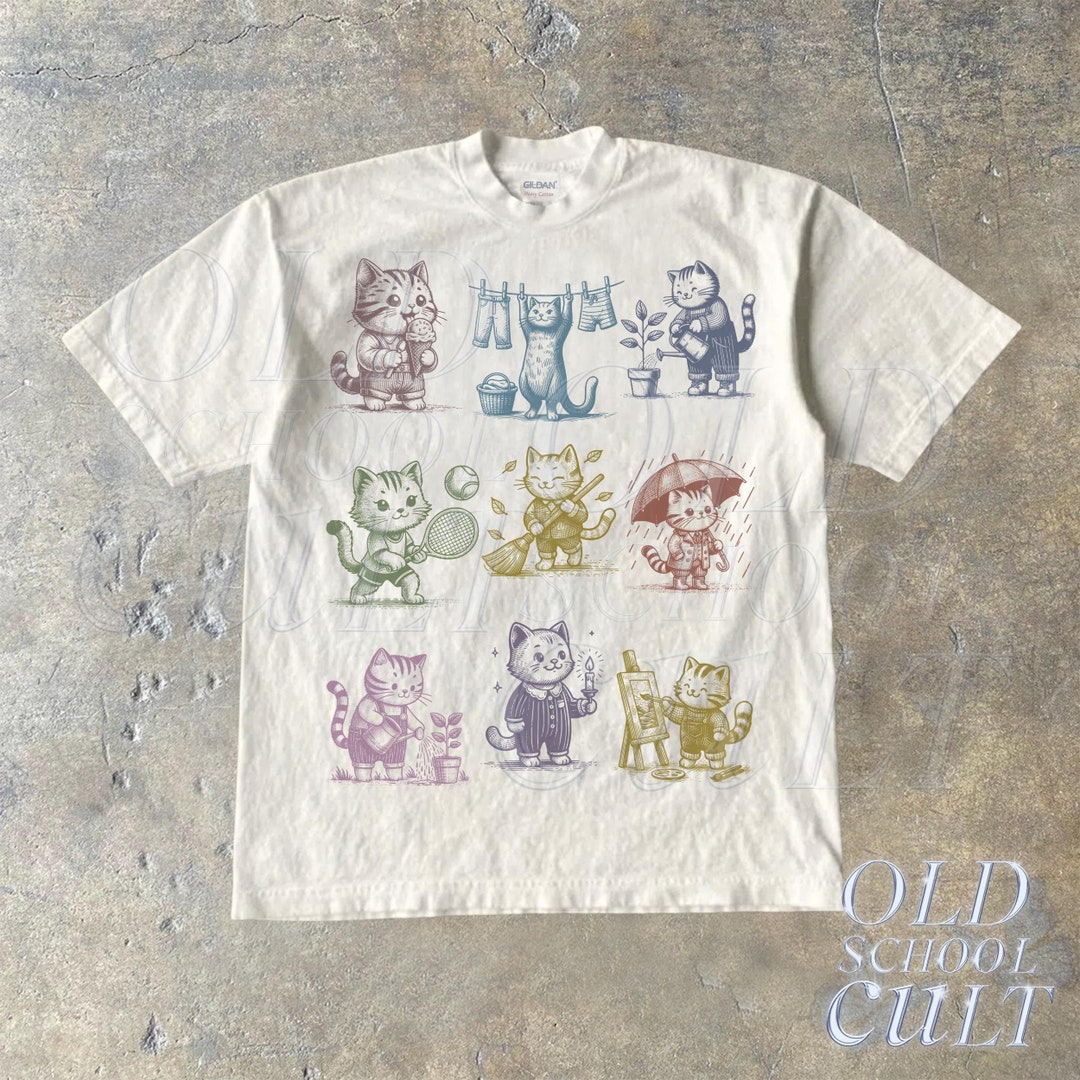 Cat 90s Tattoo Vintage Tshirt, Retro Kitten Cute Shirt, Cat Lovers Gift ...