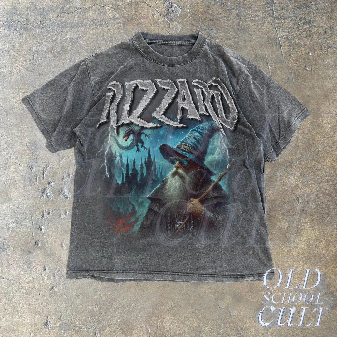 Rizzard Fantasy Wizard Vintage T-shirt, Retro Wizard Dragon Catstle ...