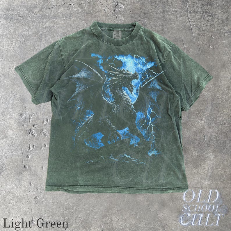 Dragon Fantasy Vintage Shirt, Gothic Fantasy Lightning Graphic Tee ...