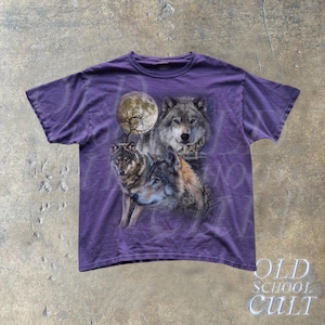 Vintage Wolf 90s Graphic Shirt, Wolf Lovers Retro Moon Tee, 2000s ...