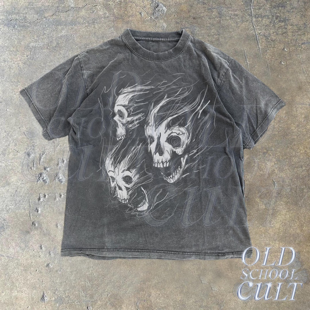 Three Skulls on Fire Y2k Vintage 90s Graphic Shirt, Skeleton Unisex ...