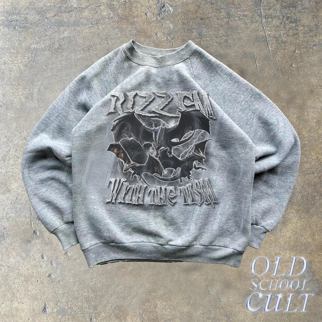 Rizz Em With the Tism Vintage 90s Style Dragon Sweatshirt, Retro Dragon ...