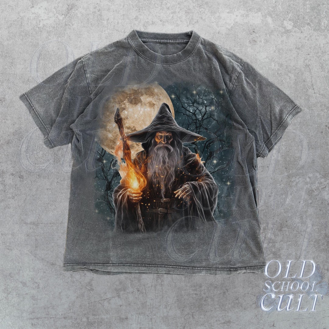 Fantasy Wizard Vintage T-shirt, Retro Wizard Moon Spell Shirt, Alpha ...