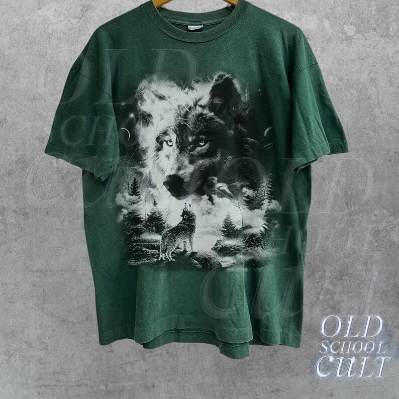 Vintage Wolf 90s Halftone Shirt, Wolf Lovers Retro Moon Tee, 2000s ...
