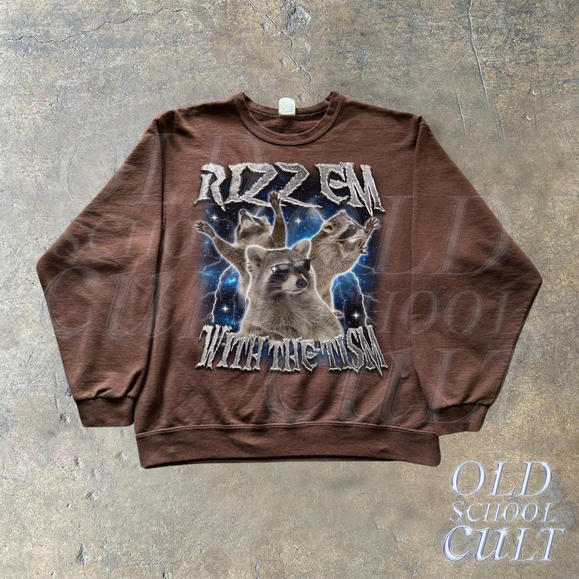Rizz Em With the Tism Raccoon Vintage Graphic Sweatshirt, Retro 90s ...