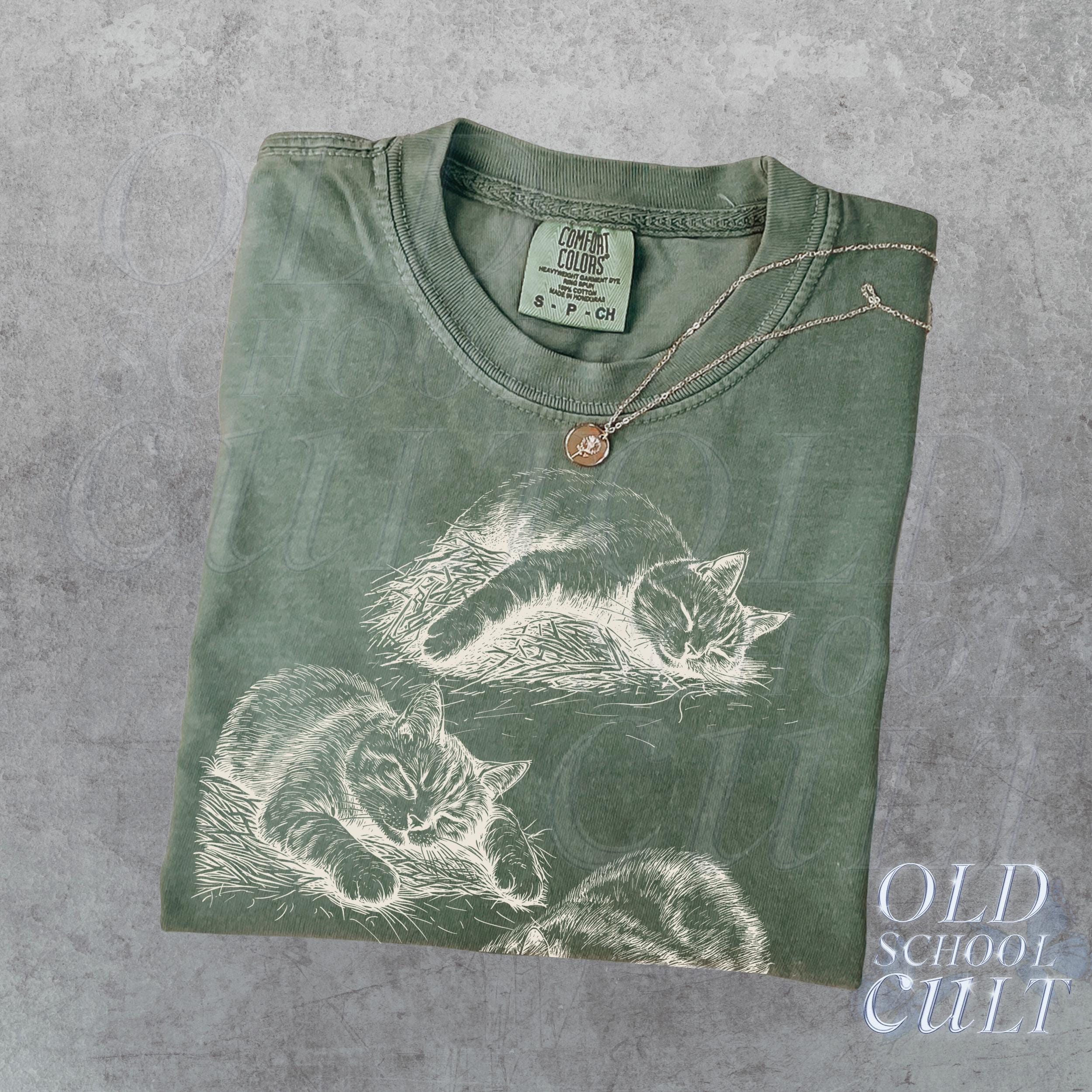 Lazy Cats 90s Vintage Tattoo Style Tshirt, Retro Comfort Colors® Y2k ...