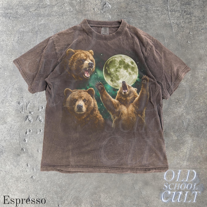 Bear Moon Vintage Graphic T Shirt, Retro Grizzly Bears Tee, Wildlife ...