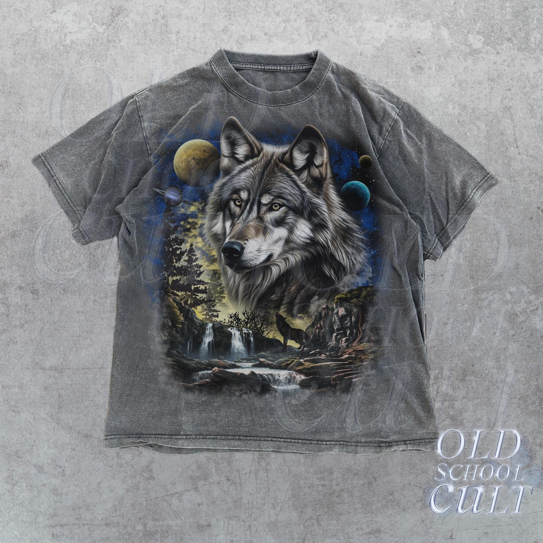 Vintage Wolf 90s Graphic Shirt, Retro Mystical Wolf Galaxy Tee, 2000s ...