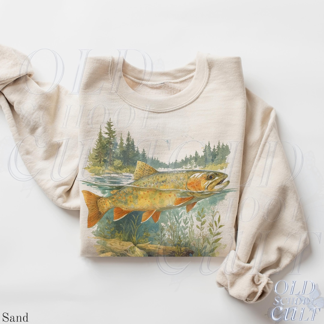Retro Fish Sweatshirt, Vintage Trout Fishing 90s Crewneck, Rustic ...