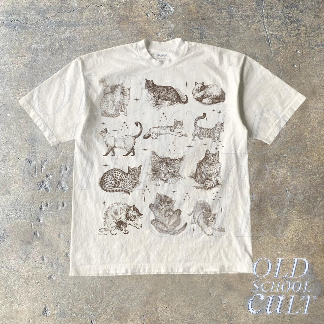 Cats Retro 90s Tattoo Tshirt, Vintage Kitten Nature Shirt, Cat Lovers ...