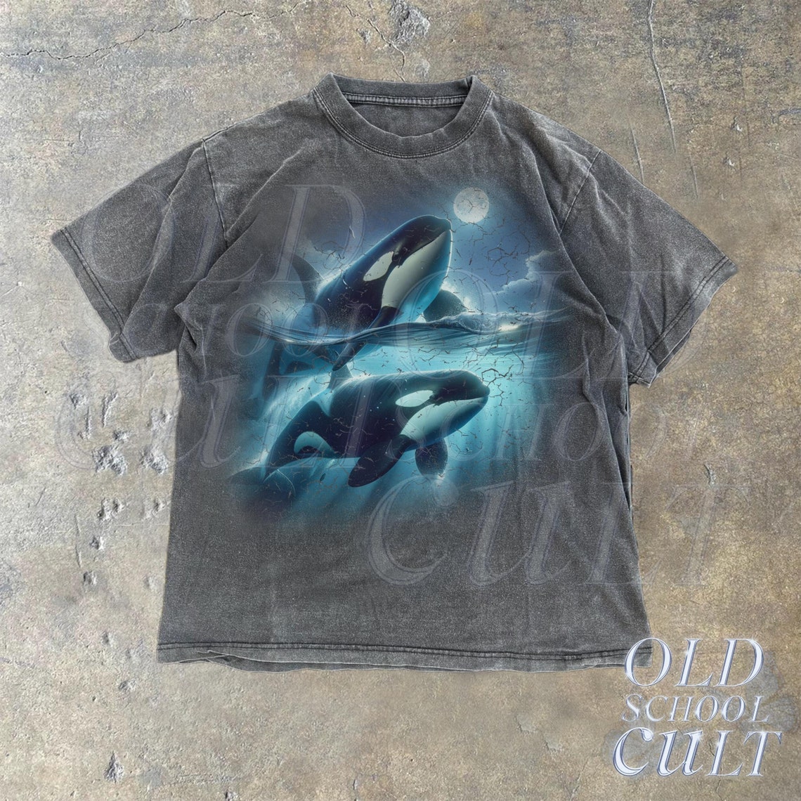 Two Orca Moon Vintage Graphic T-shirts, Vintage Ocean Mystical Orca ...
