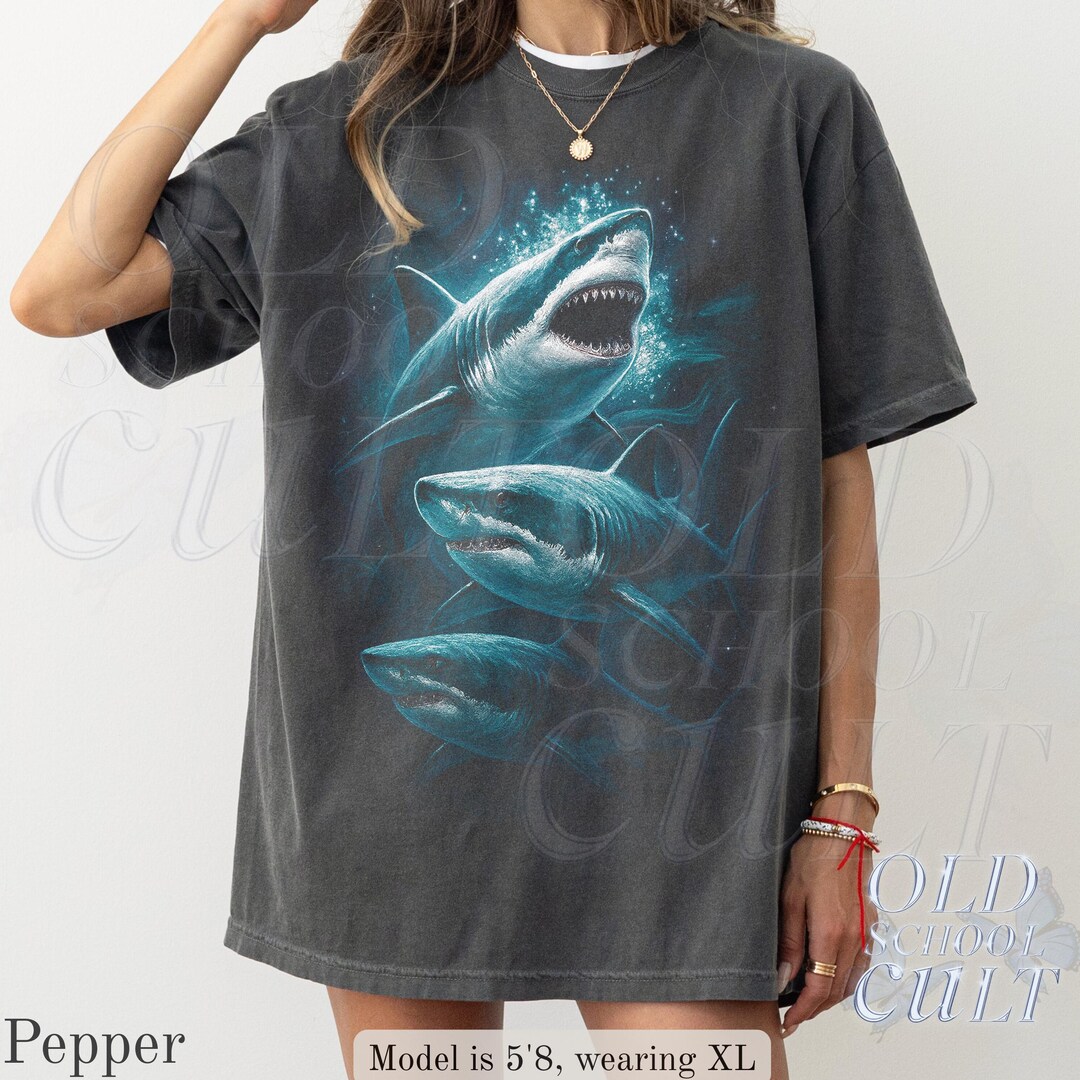 Three Sharks Vintage Graphic T-shirts, Retro Comfort Colors® Shark ...