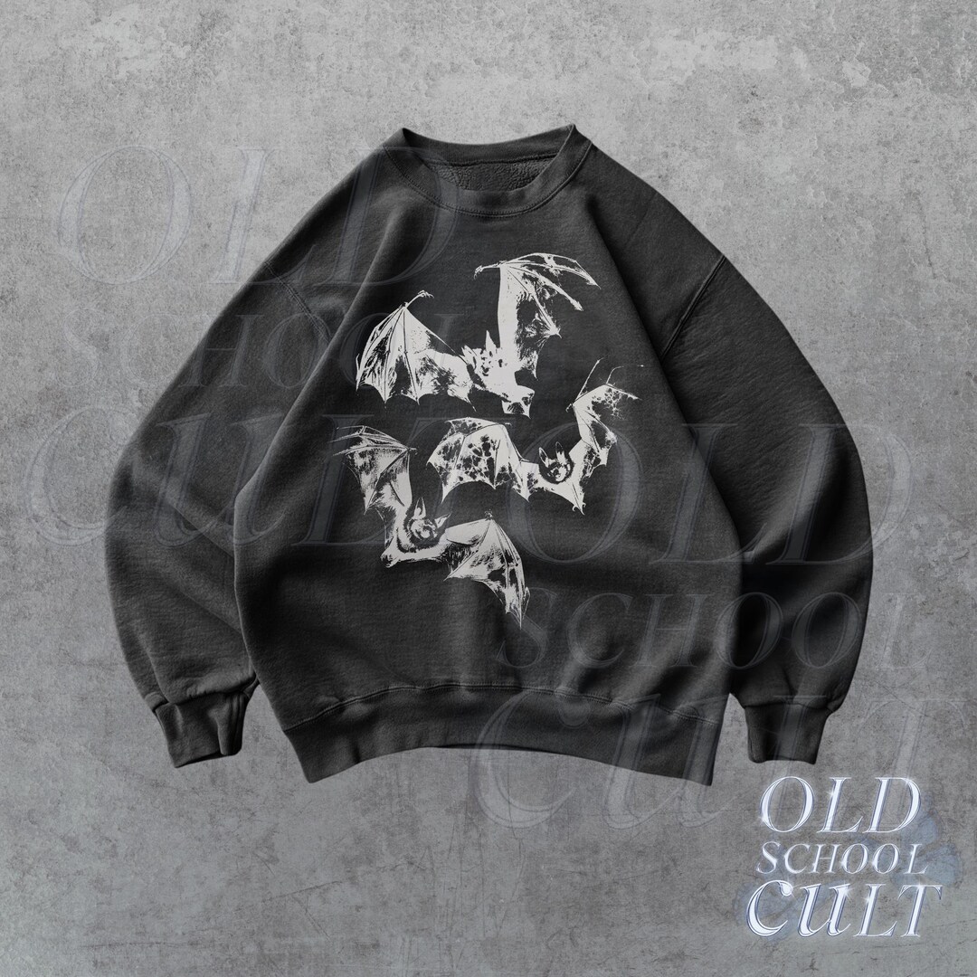 Three Bats Y2k Sweatshirt, Vintage 90s Style Bat Sweater, Retro Gothic ...