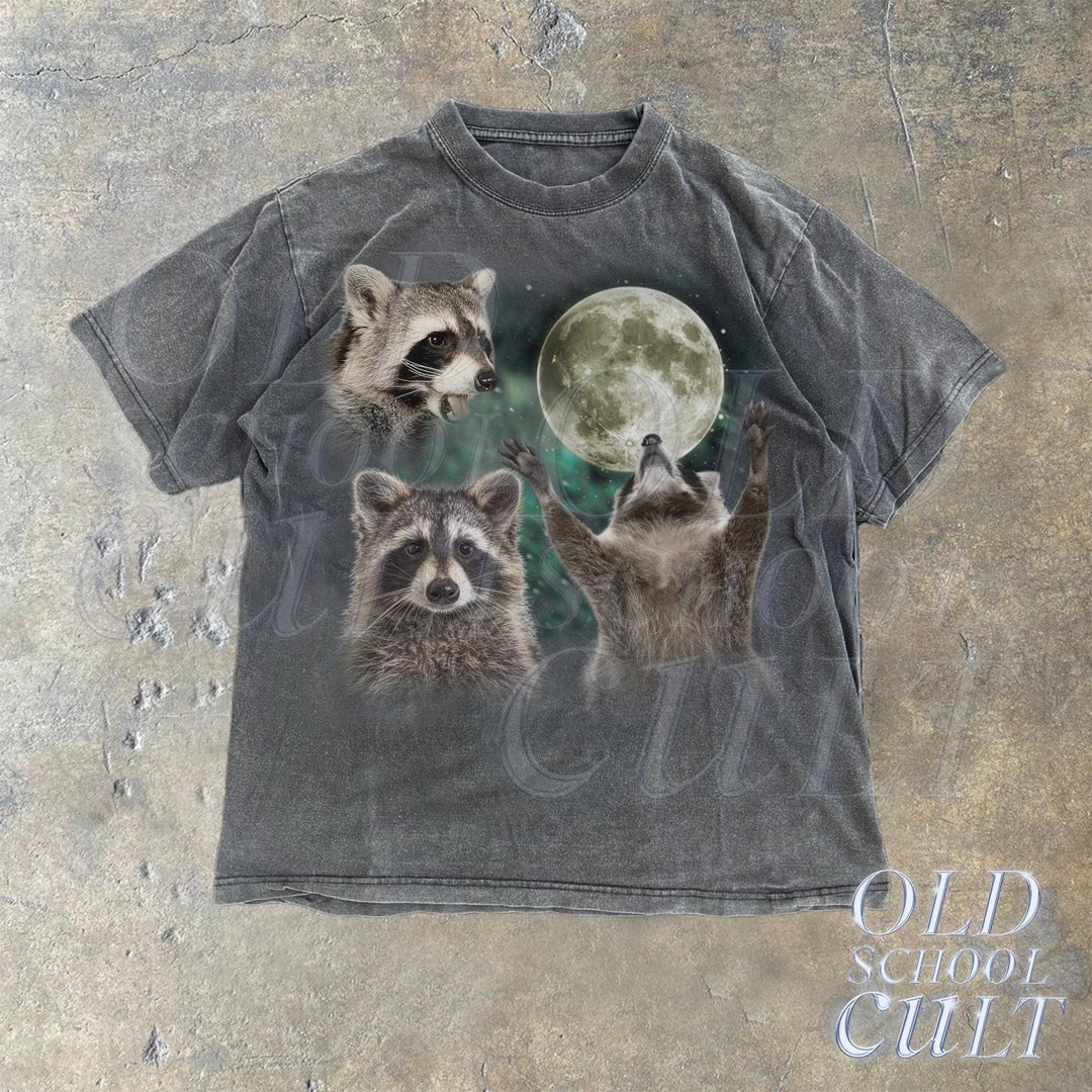 Three Raccoons Retro Graphic T-shirts, Vintage Raccoon Moon Tshirt ...