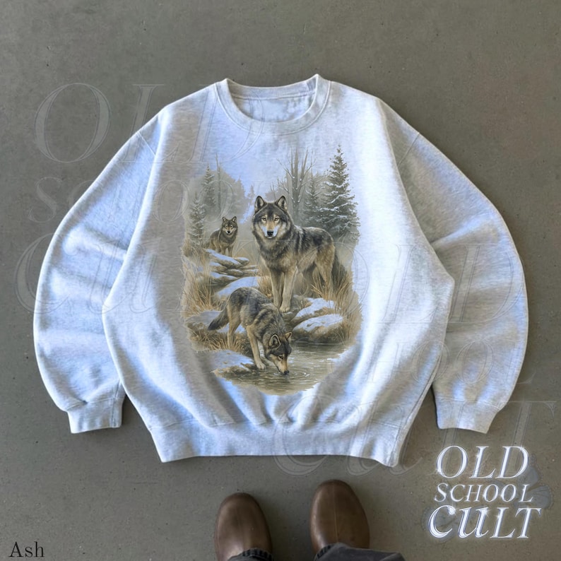 Retro Wolf Forest Sweatshirt , 90s Vintage Outdoors Forest Wolves ...