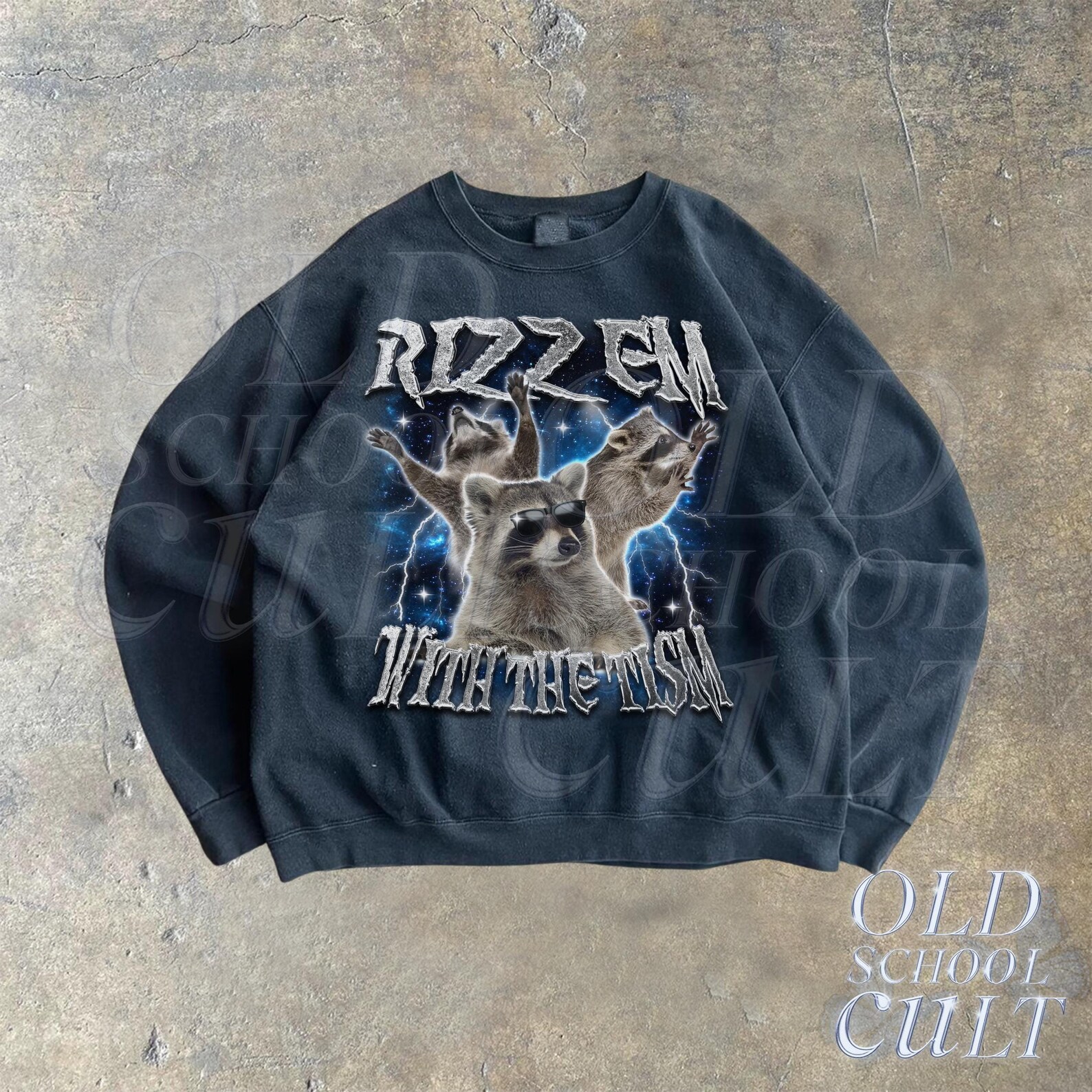 Rizz Em With the Tism Raccoon Vintage Graphic Sweatshirt, Retro 90s ...