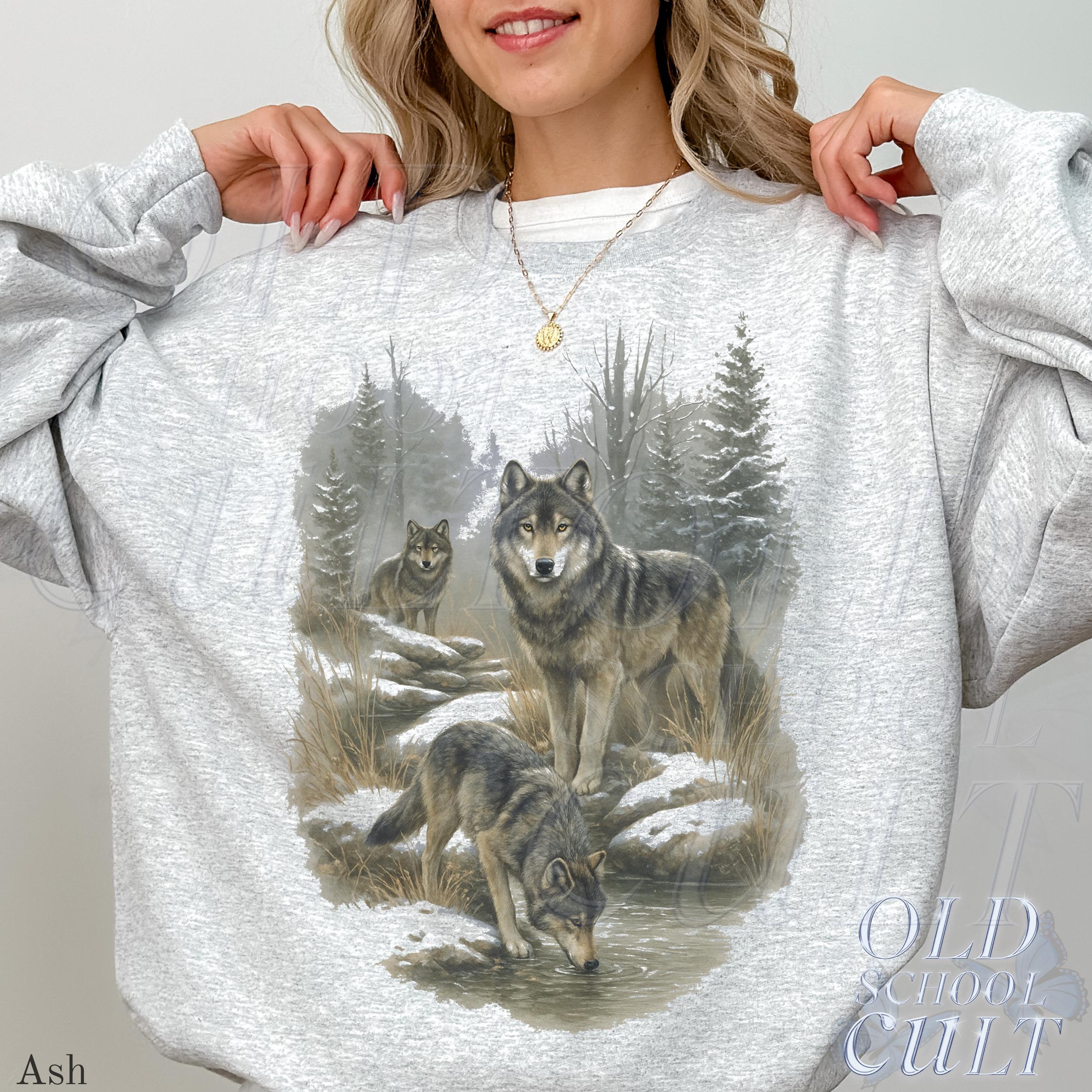 Retro Wolf Forest Sweatshirt , 90s Vintage Outdoors Forest Wolves ...