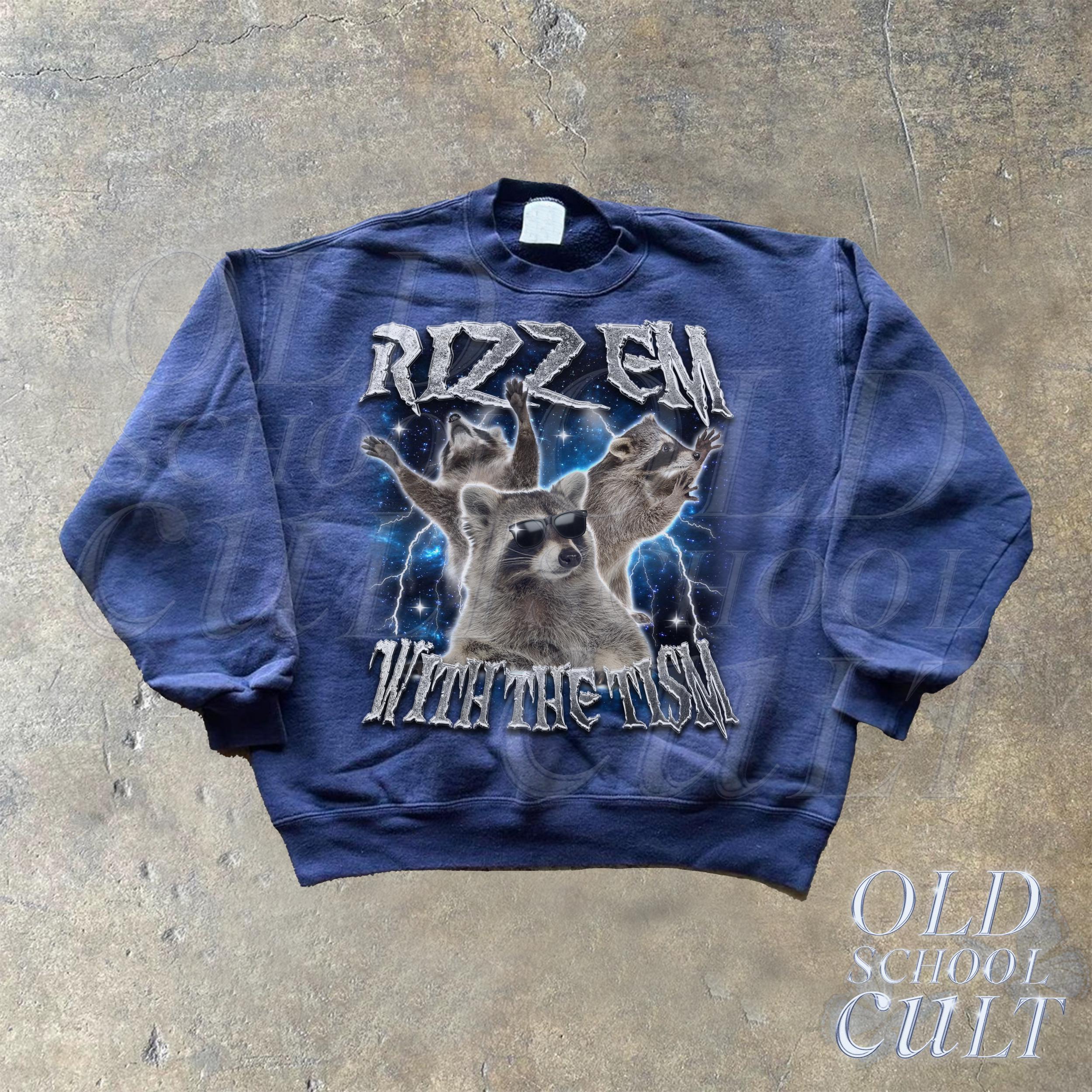 Rizz Em With the Tism Raccoon Vintage Graphic Sweatshirt, Retro 90s ...