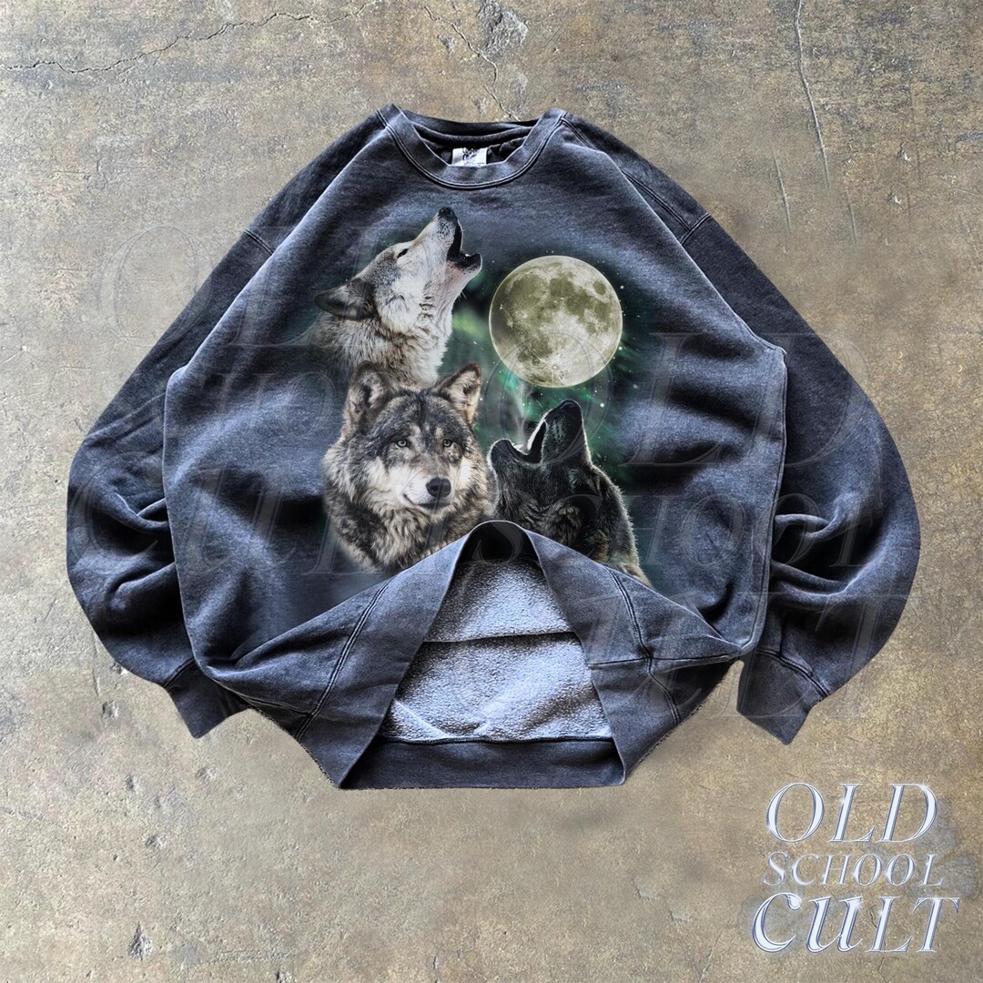 Three Wolves Howling Vintage Sweatshirt, Retro Wolf Sweater, Cute Wolf ...