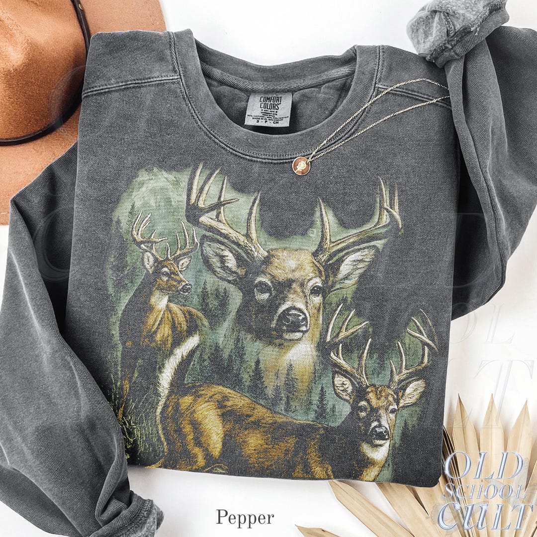 Deer Sweatshirt Buck Wildlife Crewneck | Rustic Hunting Graphic Comfort ...