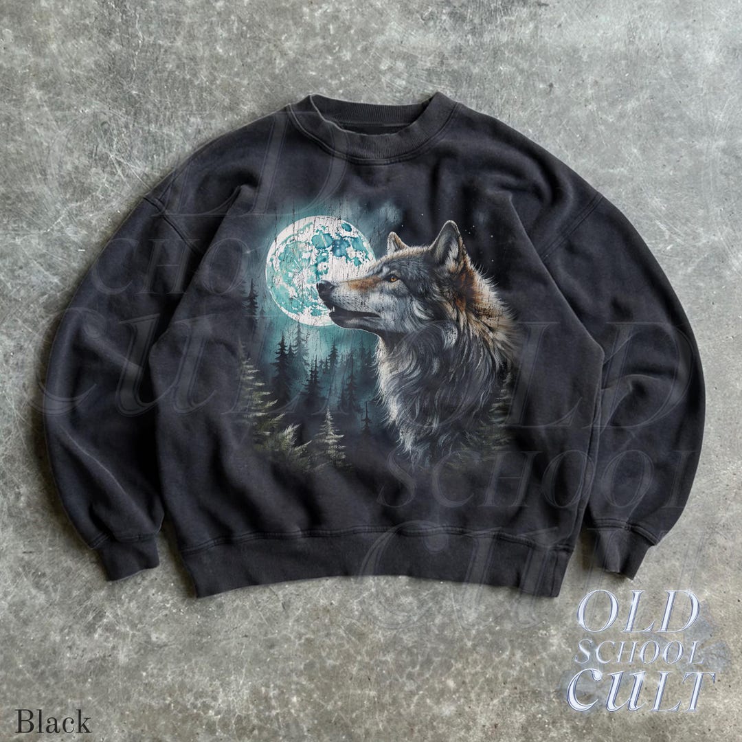 Wolf Retro Sweatshirt, Vintage 90s Wolves Moon Crewneck, Nature ...