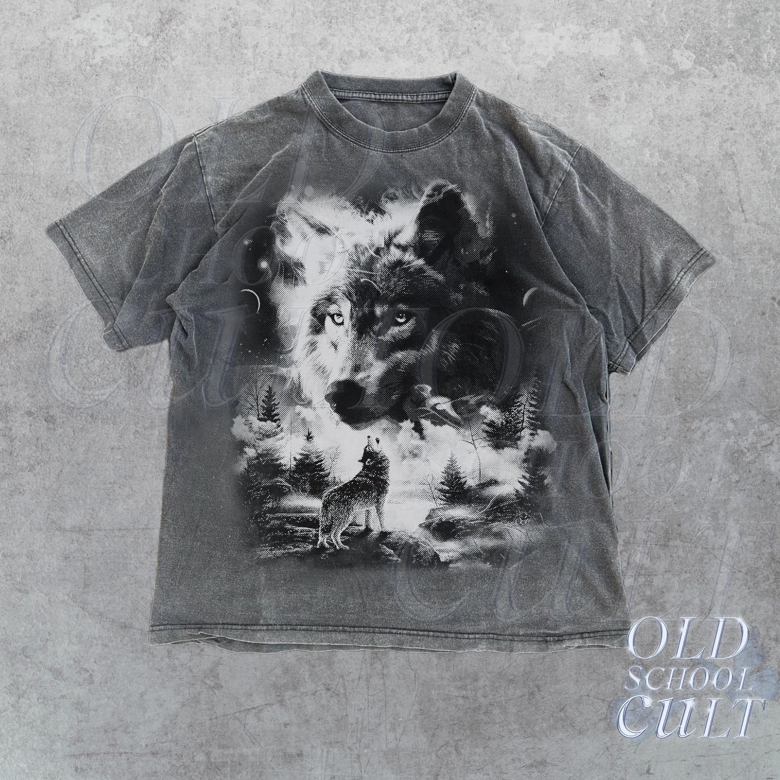 Vintage Wolf 90s Halftone Shirt, Wolf Lovers Retro Moon Tee, 2000s ...